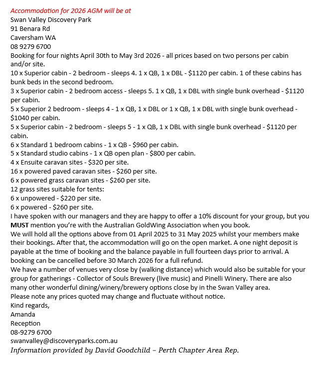 2026 AGM Western Australia – Australian Goldwing Association